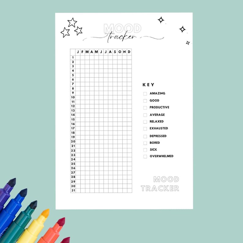 Yearly Mood Tracker Grid – Printable Journal Page – Track Your Moods ...