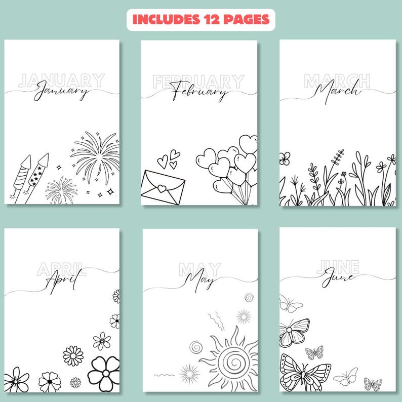 12-month Title Page Bundle – Printable Monthly Divider Pages – A4/A5 ...