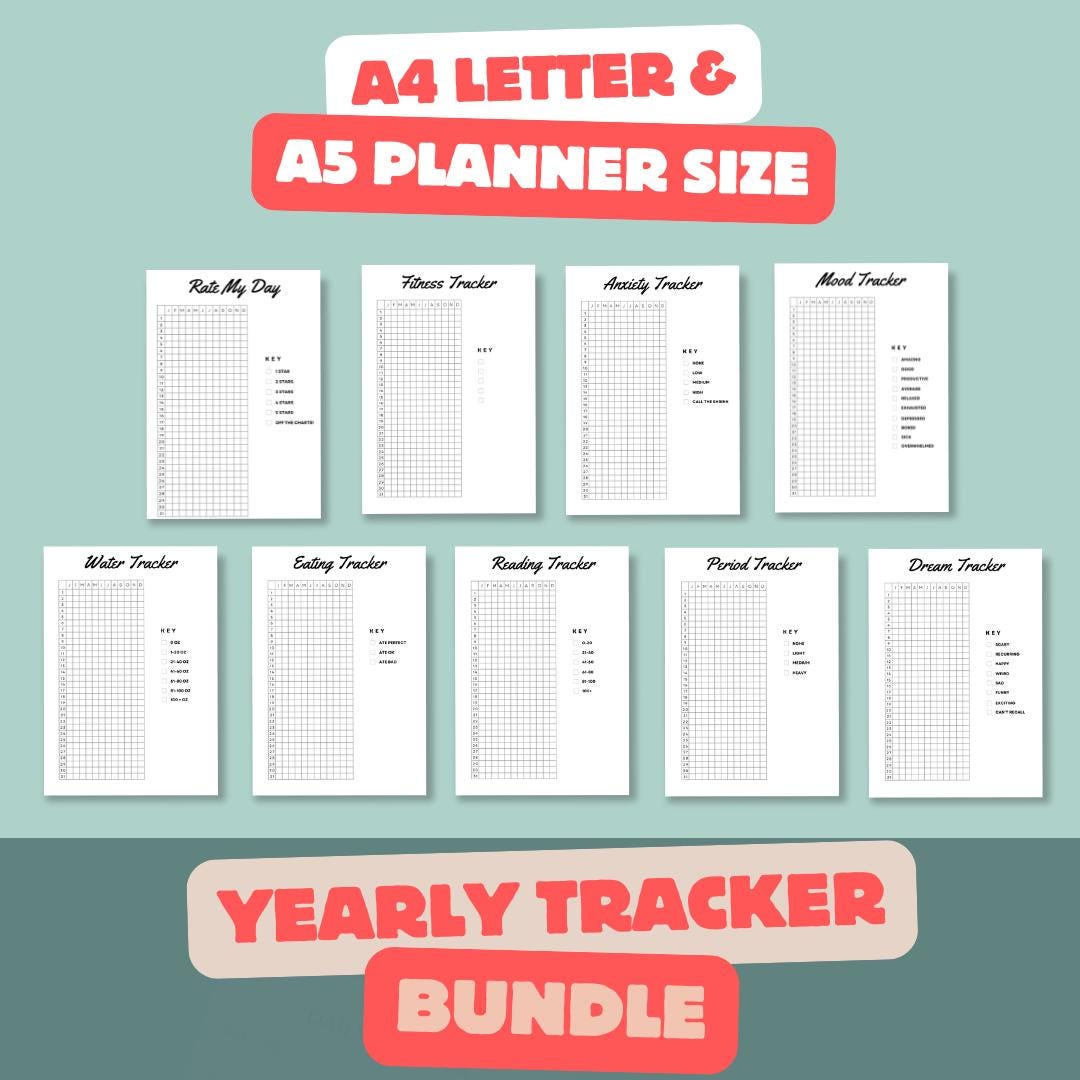 Printable Tracker Bundle | 9 Digital Trackers: Mood, Dream, Period ...