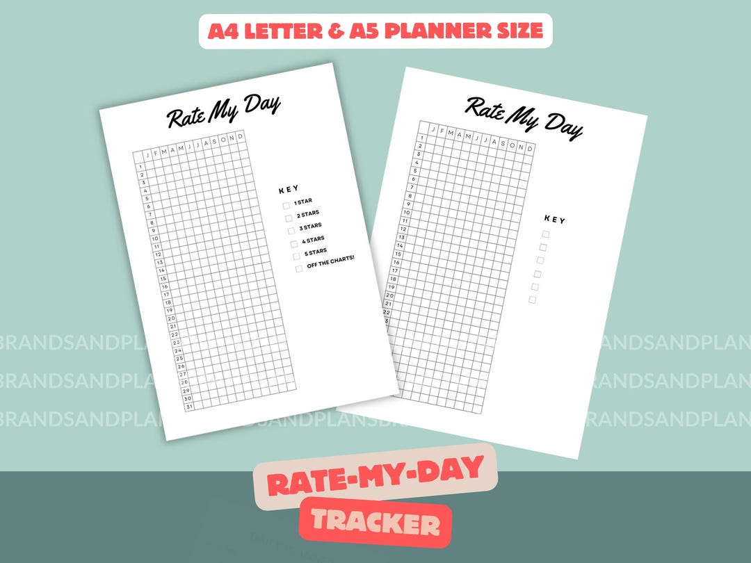 Rate My Day Tracker Printable Journal Page Daily Mood Log Custom Day ...