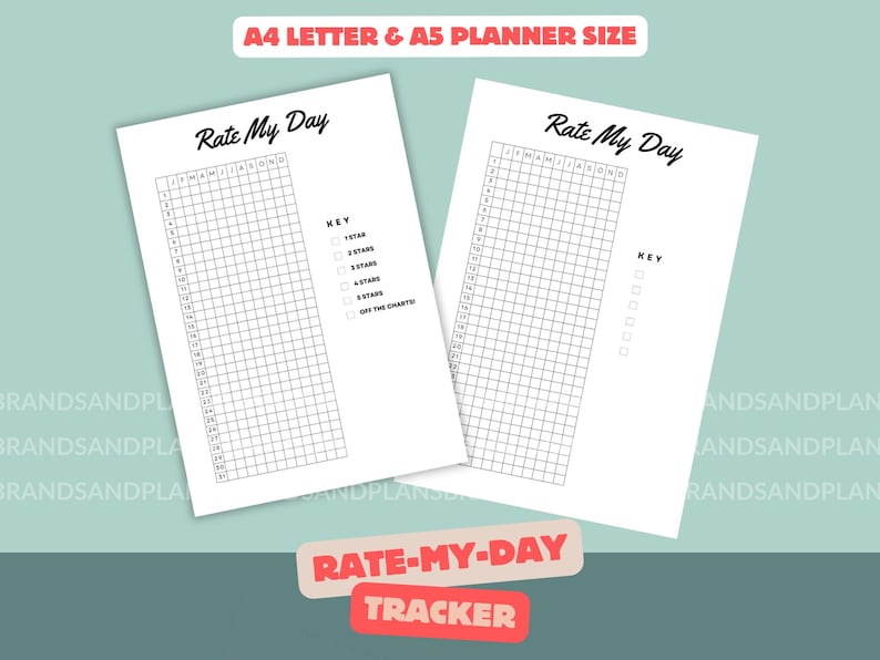 Rate My Day Tracker - Printable Journal Page - Daily Mood Log - Custom ...