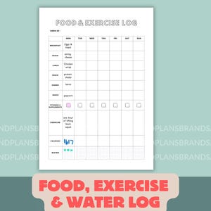 Exercise, Food, and Water Log - Printable Fitness Journal Page - Weight ...