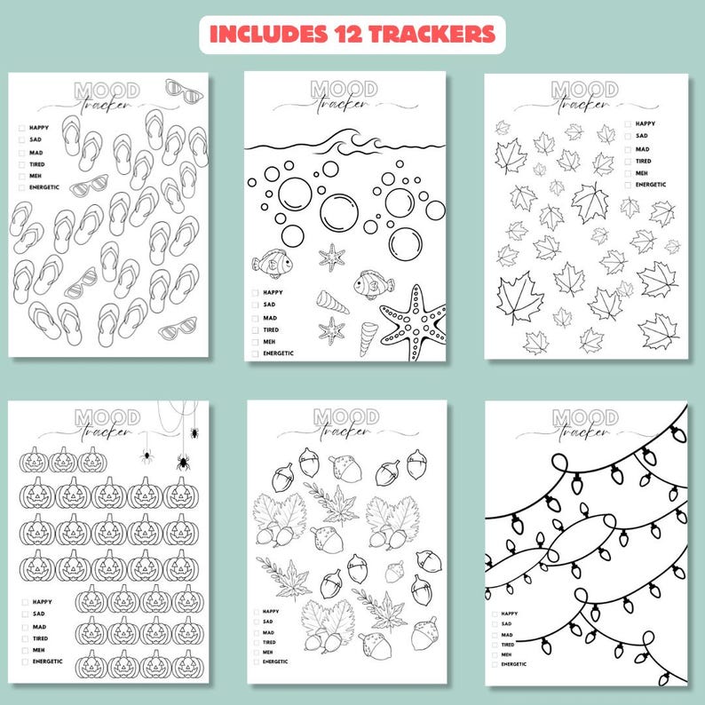 12-month Mood Tracker Bundle – Printable Journal Pages – A4 & A5 Sizes ...