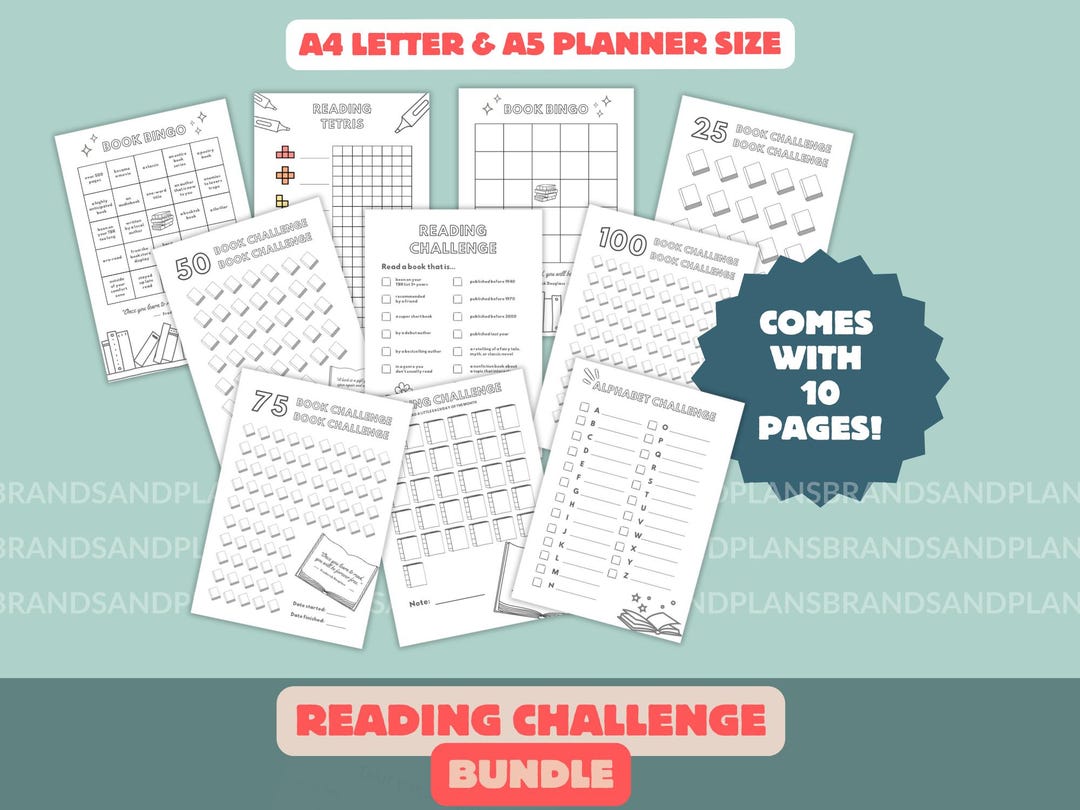 Reading Challenge Bundle - Printable Journal Pages - Book Bingo ...