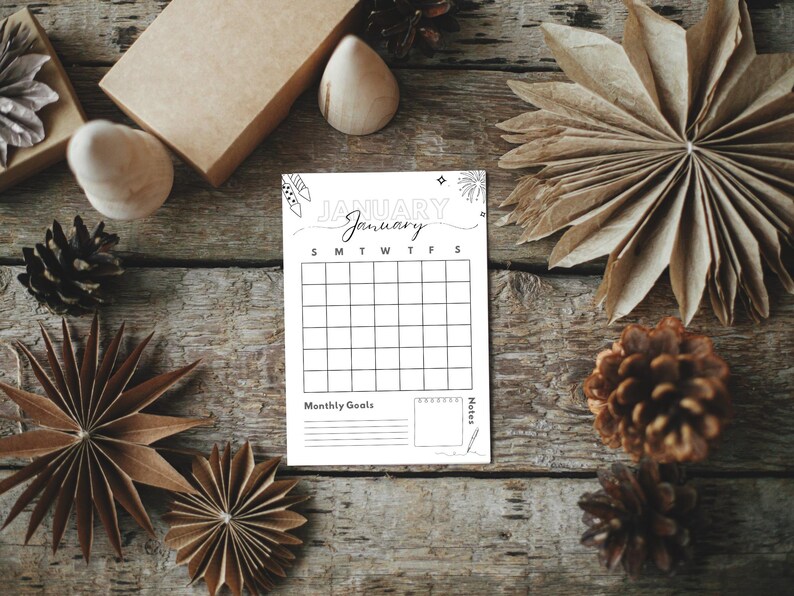 January Title Page and Calendar - Printable Planner Page - Bullet ...