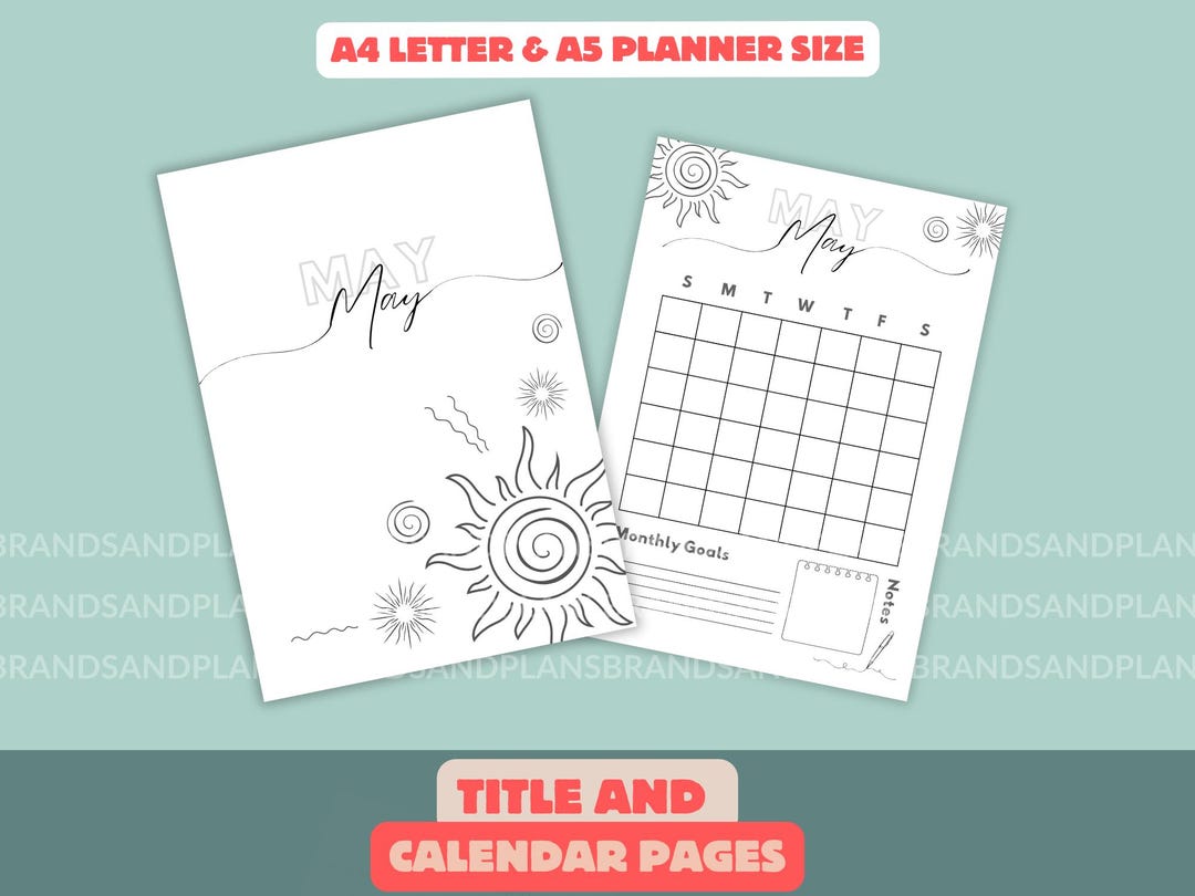 May Title Page May Calendar Printable Monthly Planner Journal Cover and ...