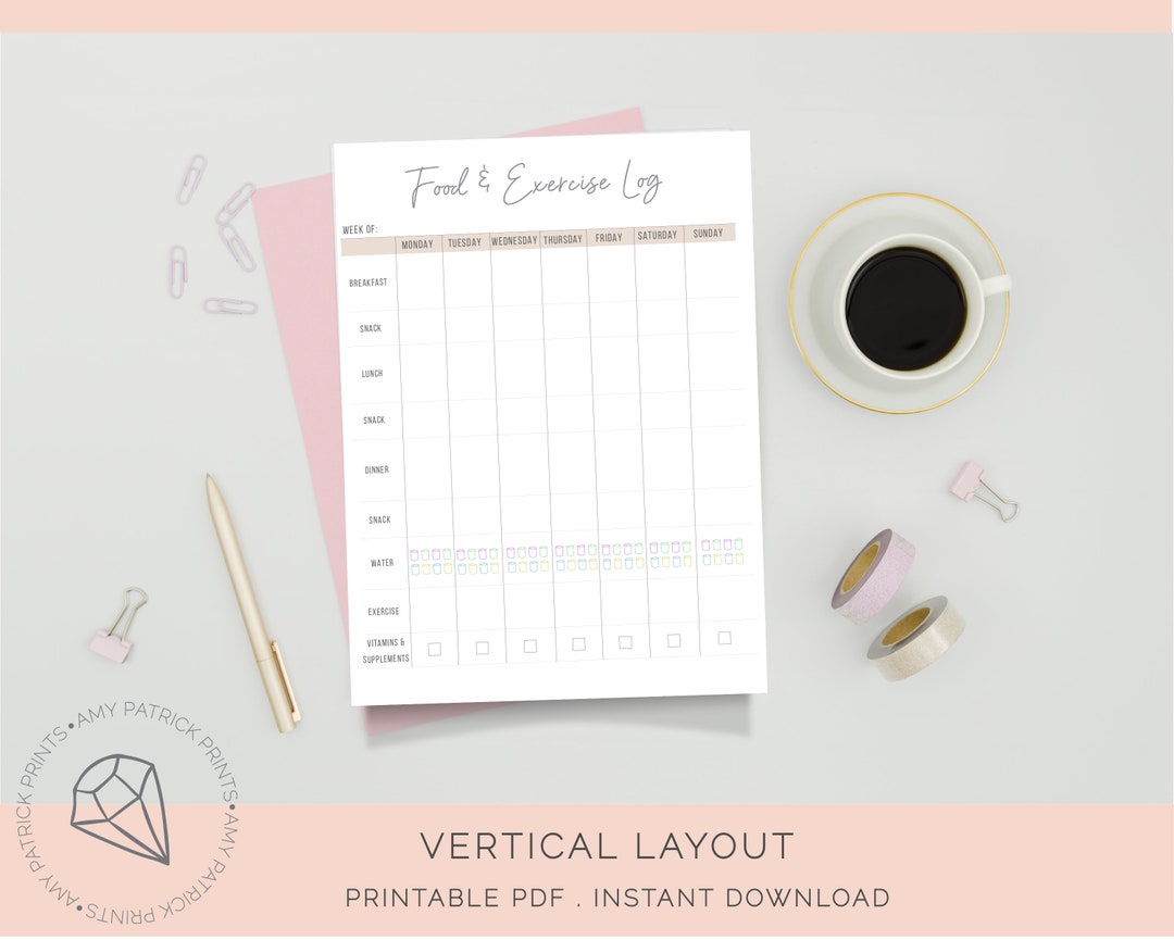 Food & Exercise Log Printable | Exercise Log | Food Tracker | INSTANT ...
