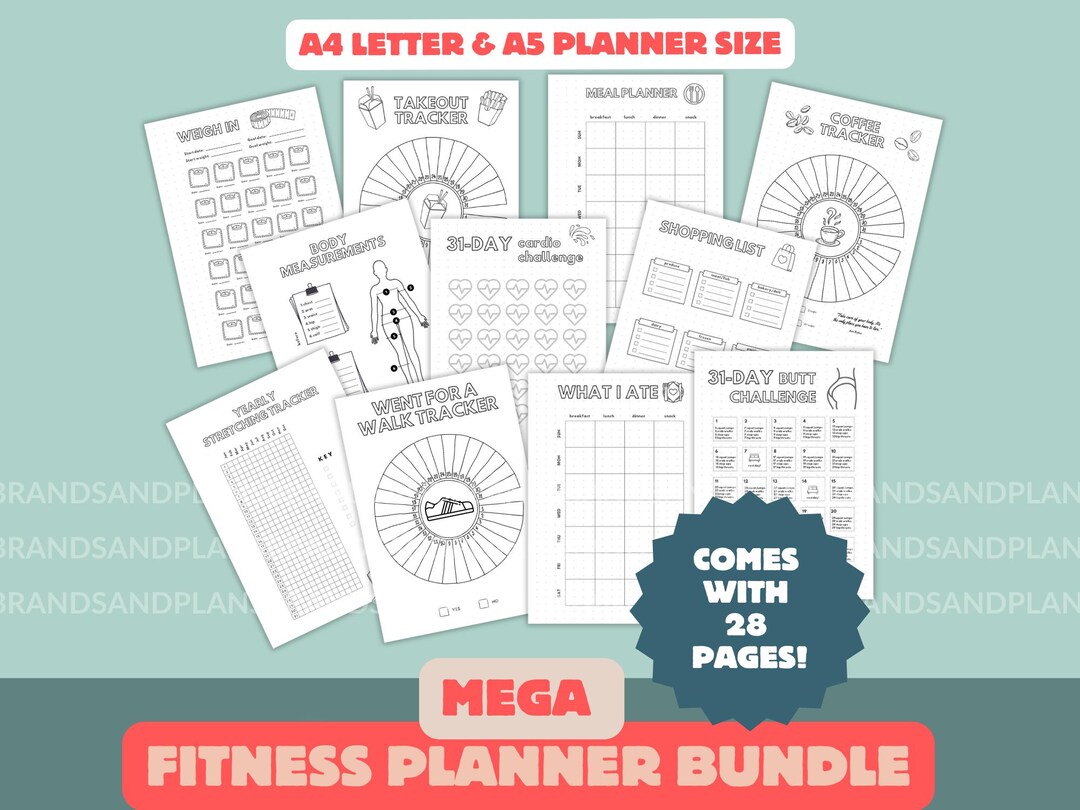 Fitness Mega Bundle - 28 Printable Fitness Planner Pages - Health ...