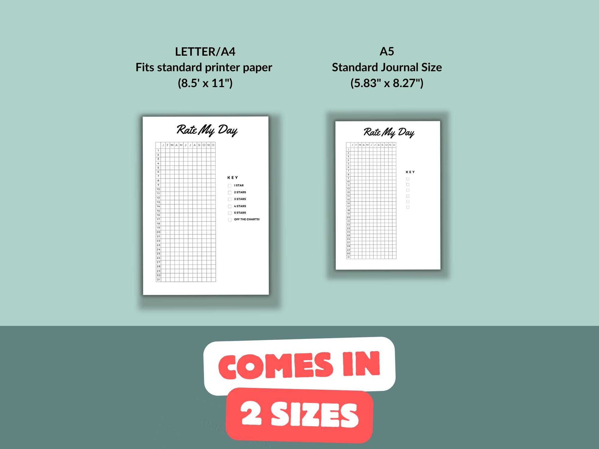 Rate My Day Tracker - Printable Journal Page - Daily Mood Log - Custom ...