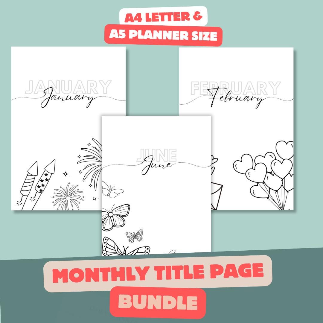 12-month Title Page Bundle – Printable Monthly Divider Pages – A4/A5 ...