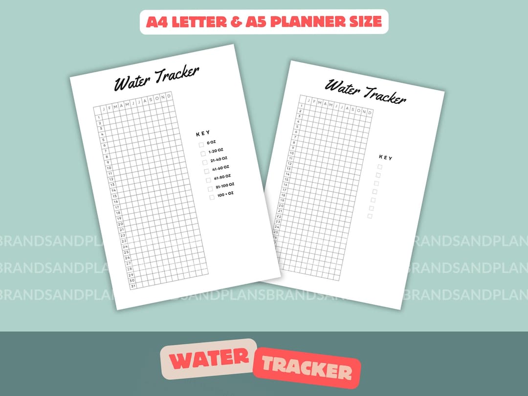 Yearly Water Tracker - Printable Journal Page - Hydration Tracker - A4 ...