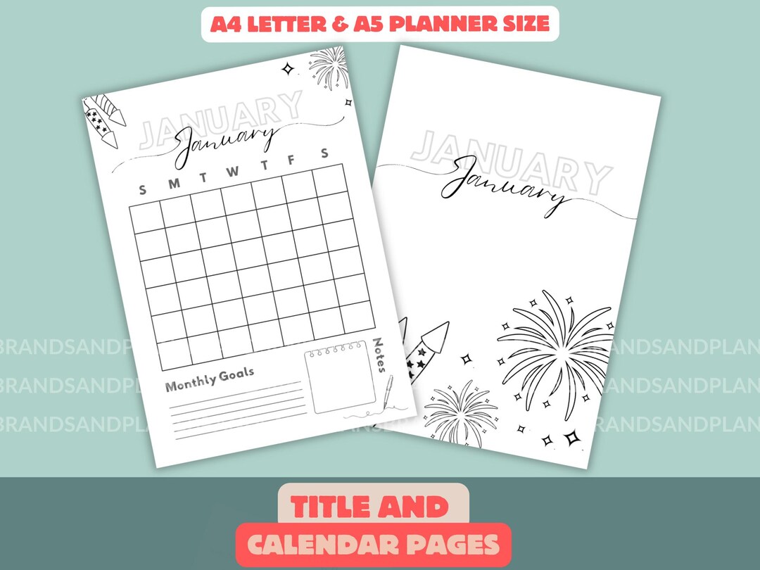 January Title Page and Calendar - Printable Planner Page - Bullet ...