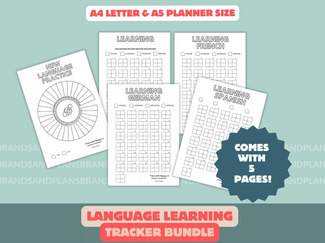 Language Learning Journal Bundle - Printable Planner Pages - Digital ...