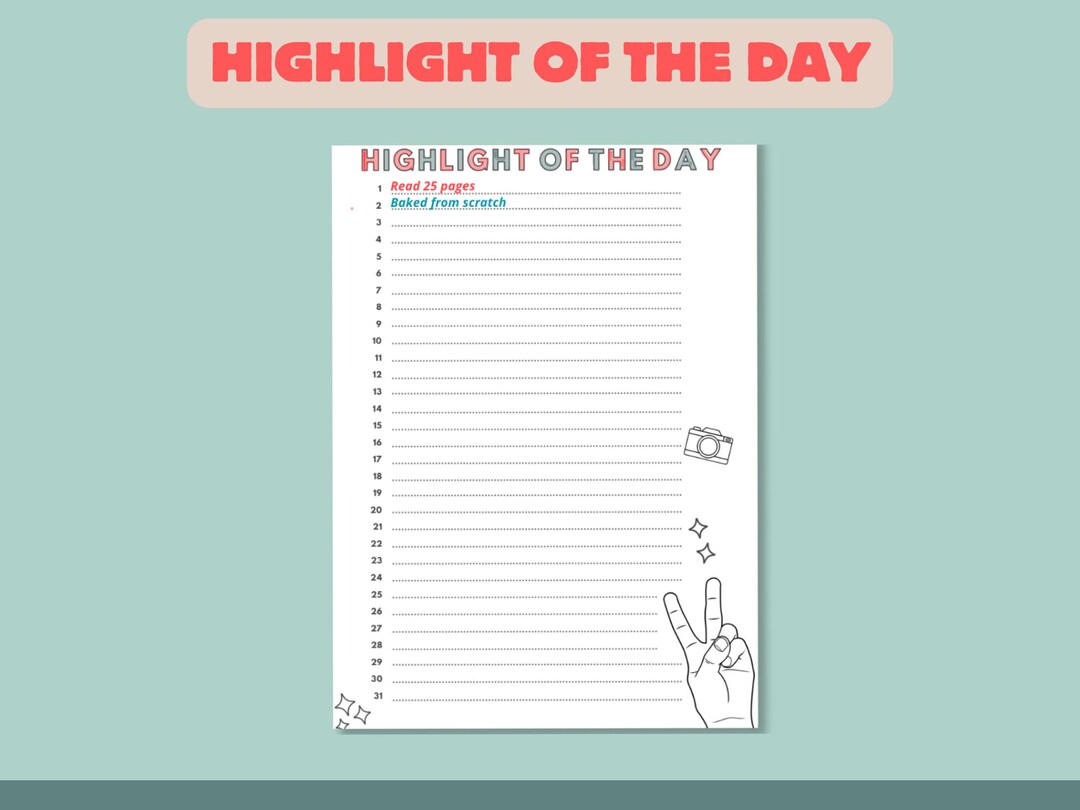 Highlight of the Day - Printable Journal Page - Reflection Tracker - Daily Planner Insert - Bujo ...