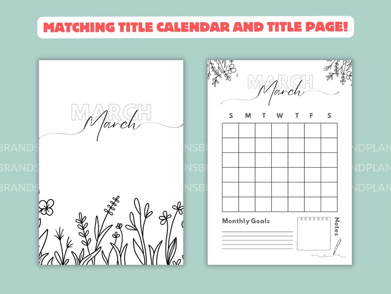 March Title Page and Calendar - Printable Planner Pages - Bujo - A4 ...