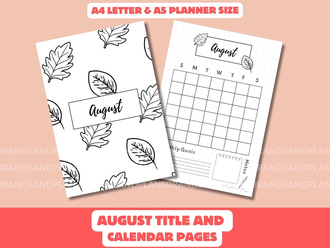 August Title Page & Calendar - Printable August Monthly Planner ...
