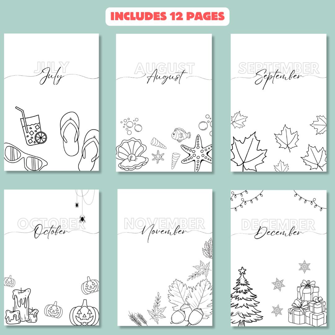 12-month Title Page Bundle – Printable Monthly Divider Pages – A4/A5 ...
