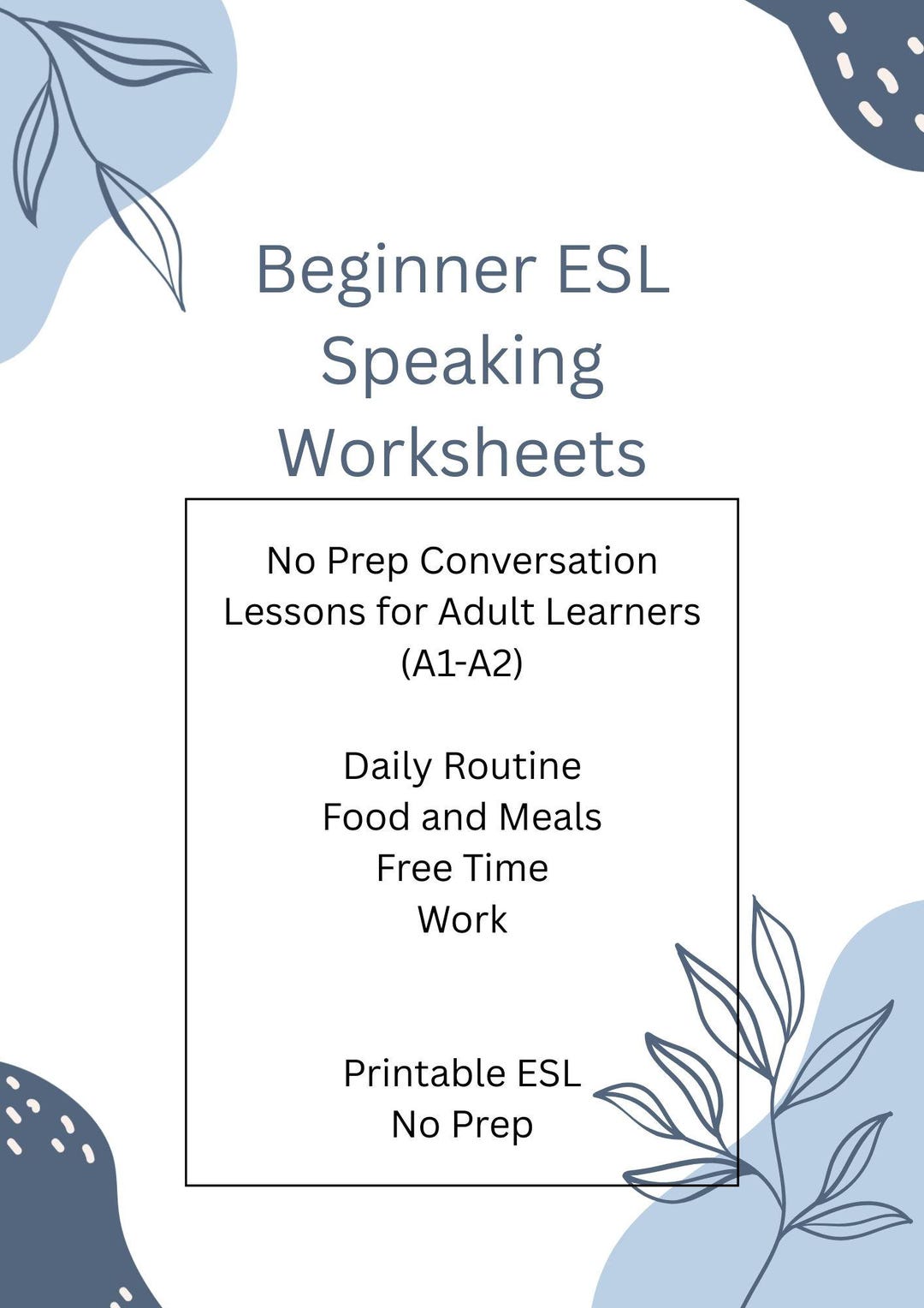 Beginner ESL Speaking Worksheets – No Prep (adults) - Etsy