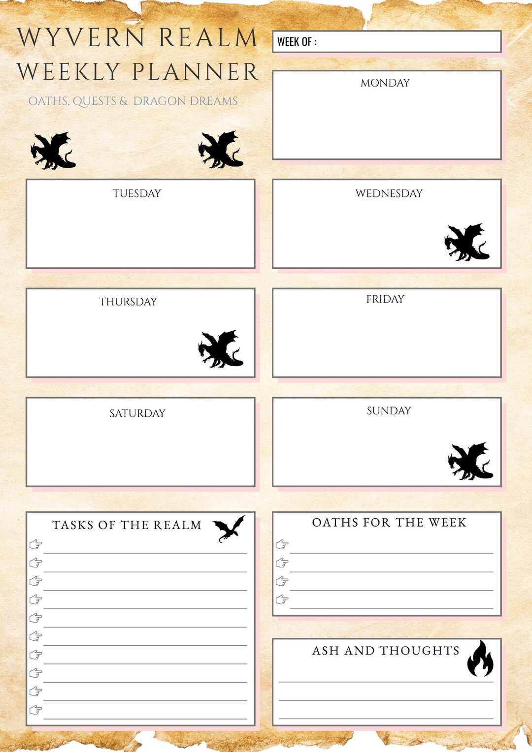 Wyvern Realm Weekly Planner | Romantasy Printable | Dragon Fantasy ...