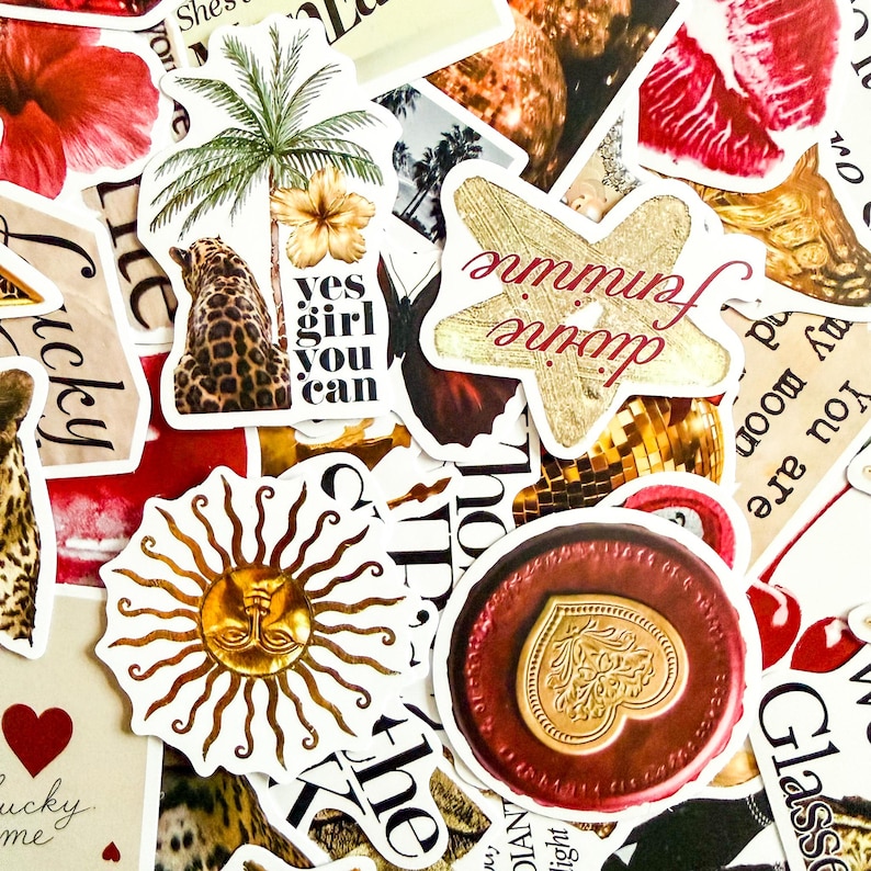 50PCS Gold Red Stickers Sticker, Aesthetic Stickers, Girly Stickers ...