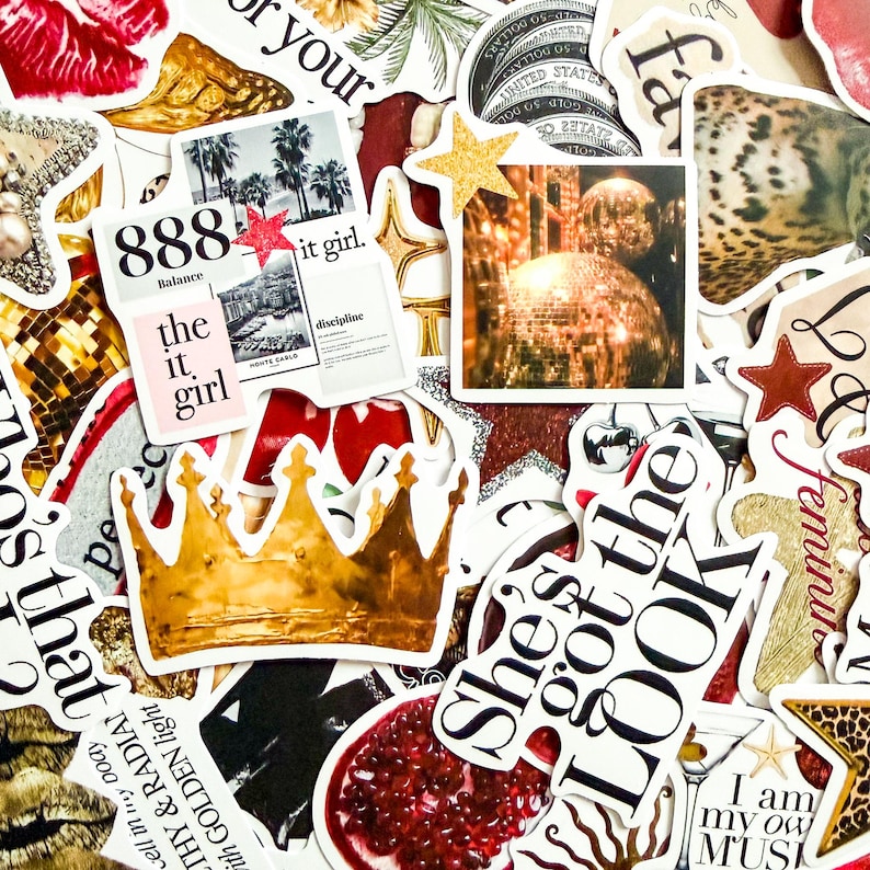 50PCS Gold Red Stickers Sticker, Aesthetic Stickers, Girly Stickers ...