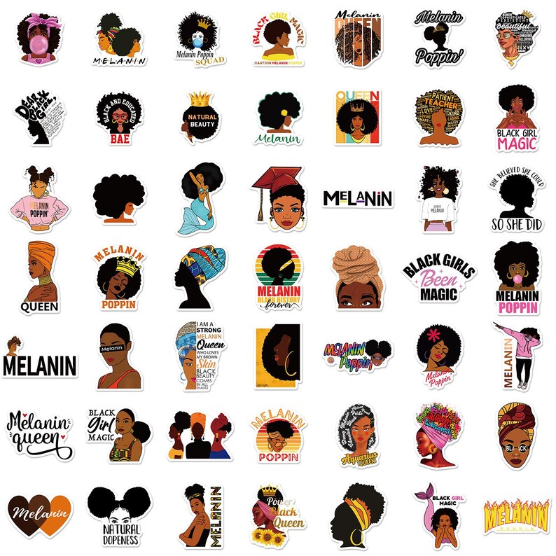 50PCS Melanin Sticker Pack, Black Girl Magic Stickers, Afro Queen ...