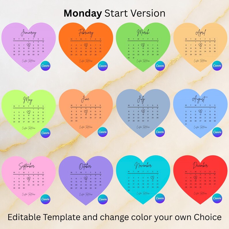 2026 Heart Calendar Cake Topper Template | Custom Date, Canva Editable ...