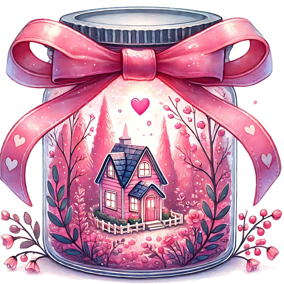 Watercolor Coquette Pink Jar Clipart , Heart Jar Png, Romantic Jar ...