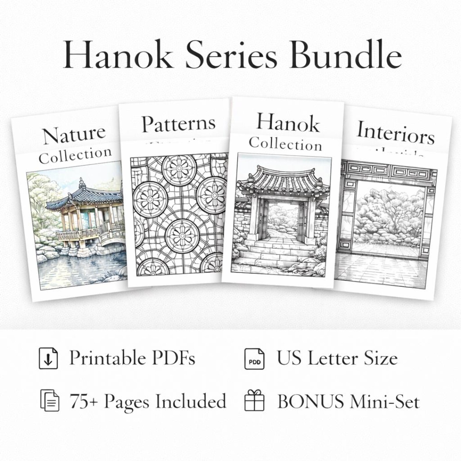 Korean Hanok Coloring Pages | Traditional Architecture Line Art ...