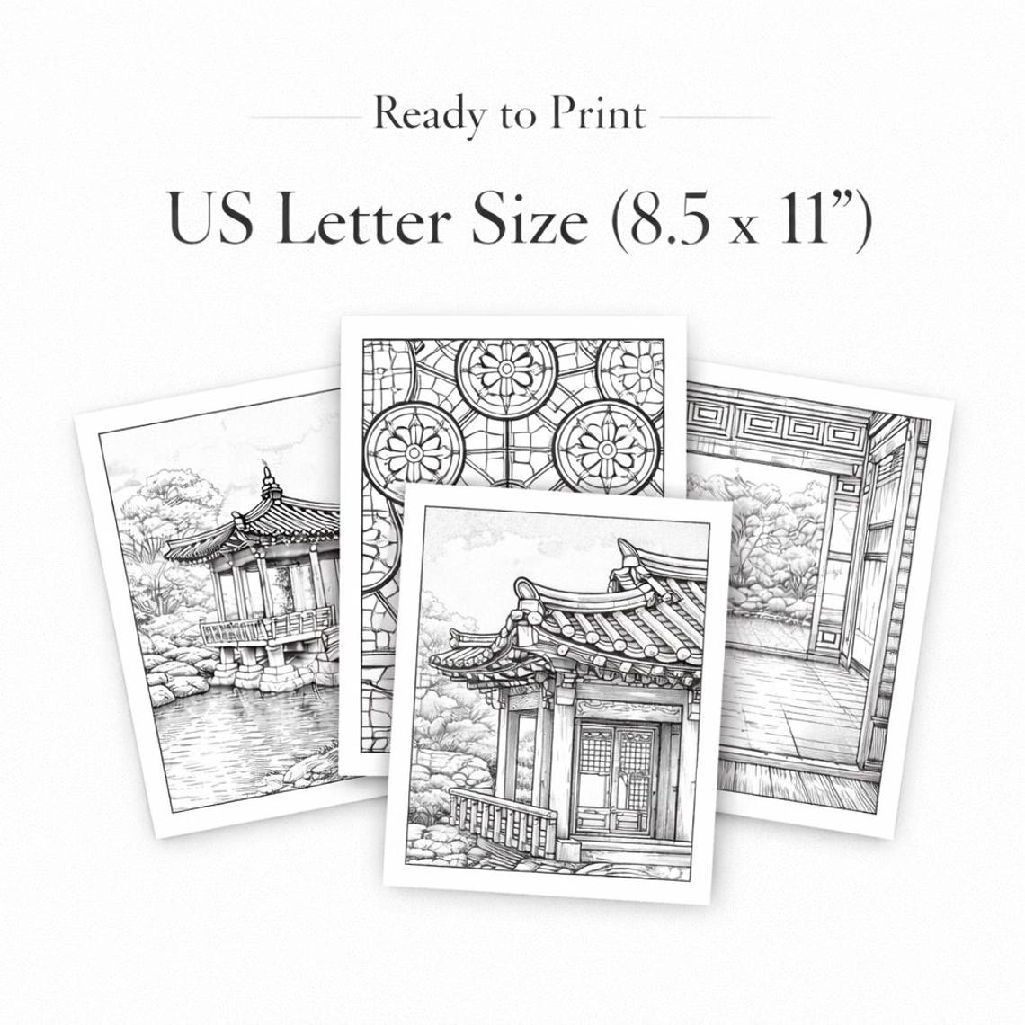 Korean Hanok Coloring Pages | Traditional Architecture Line Art ...