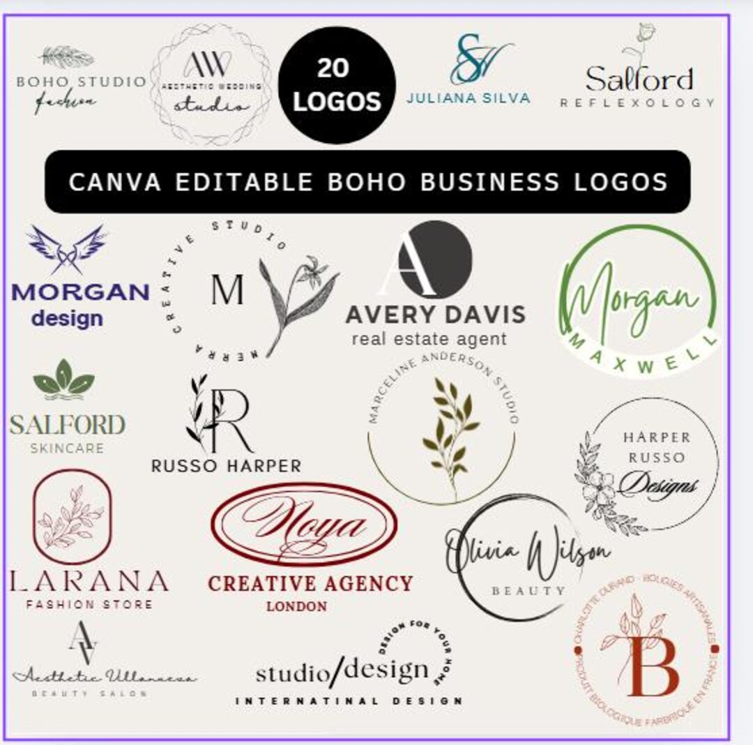 20 Boho Floral Canva Logo Templates Bundle – Editable Minimalist Logos ...