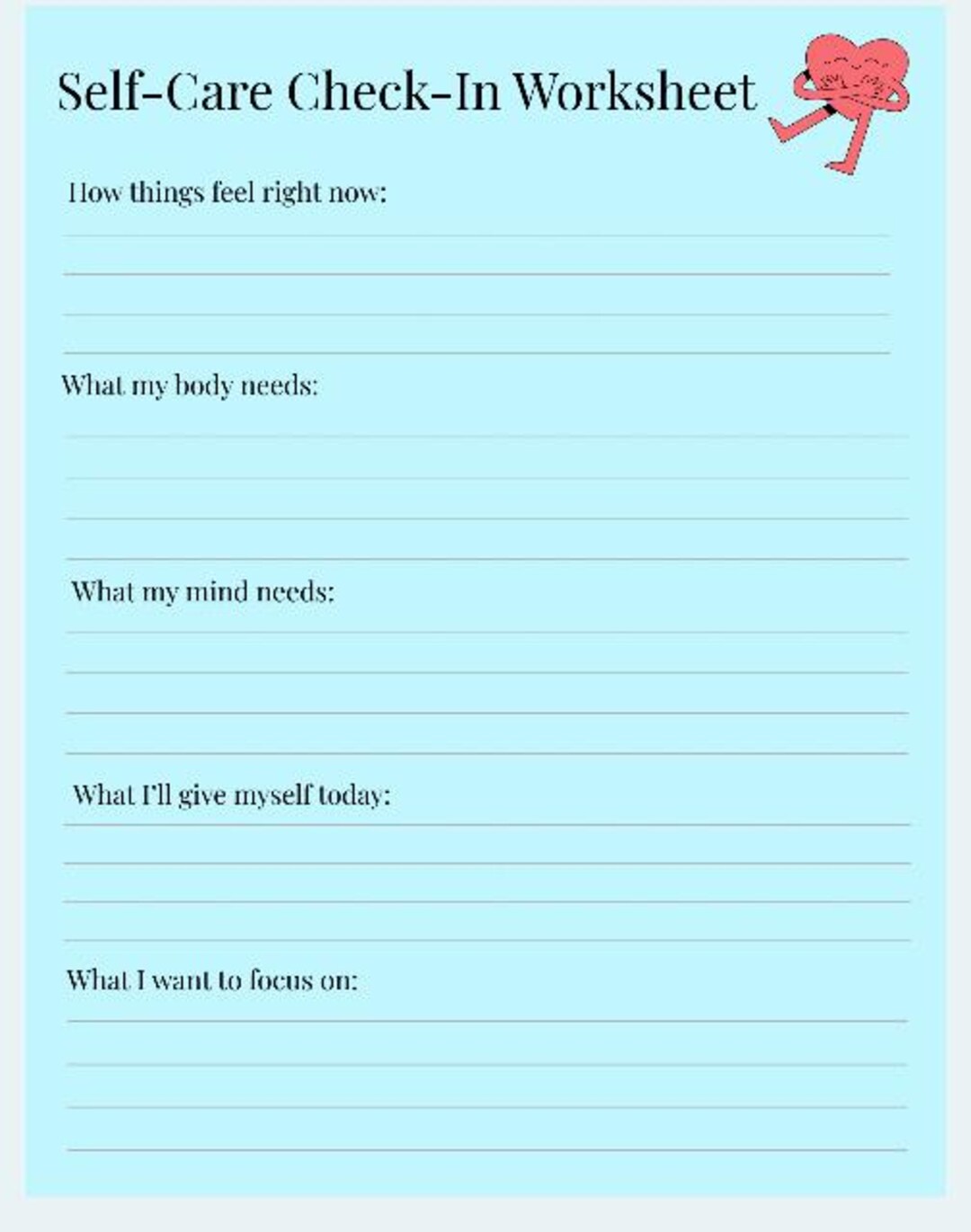 Self-care Check-in Worksheet | Simple Printable Planner | Self ...