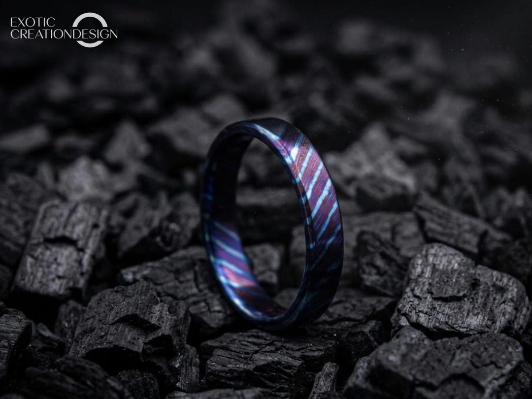 Colorful Titanium Ring, Timascus Wedding Band, Hypoallergenic Men’s ...