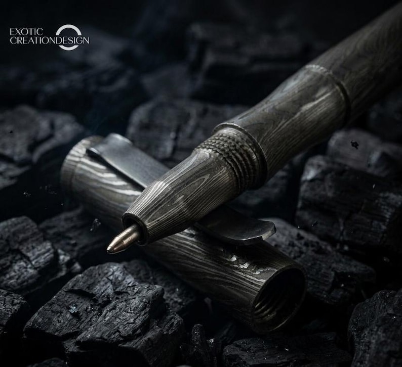 Damascus Steel Ballpoint Pen, Hand Forged Personalized Pen, Graduation ...