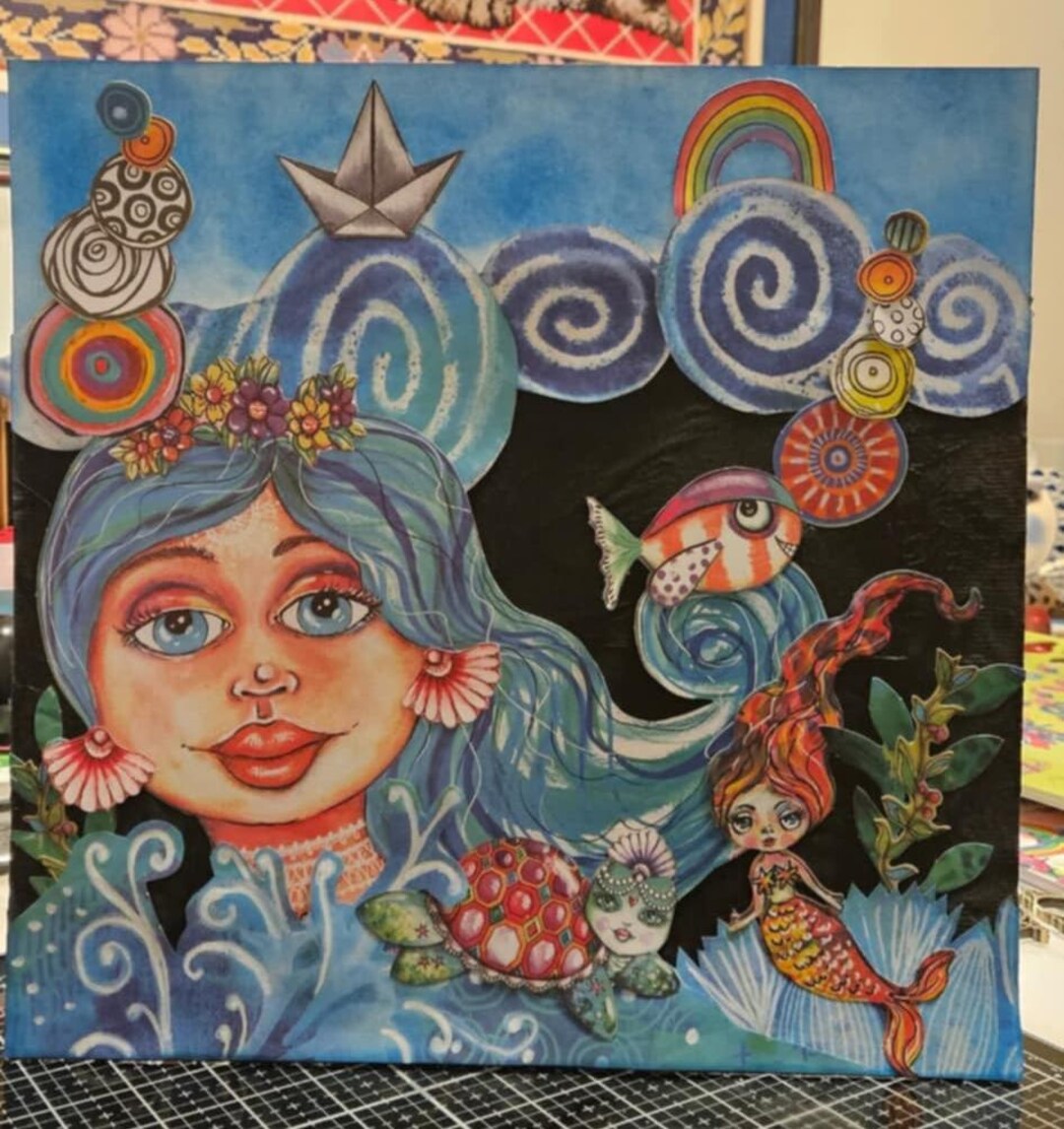 Beauty Under the Deep Black Sea Mixed Media Art - Whimsical Mermaid ...
