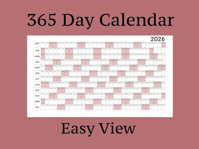 365 Day Calendar 2026 | Printable PDF | Easy View - Etsy
