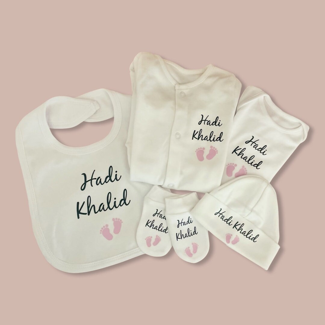 Personalised Baby Hospital Set: 100% Cotton Sleepsuit, Bodysuit, Bib ...