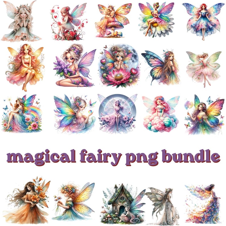 Pink Fairies Clipart Bundle, Magical Garden Watercolor PNG (digital ...