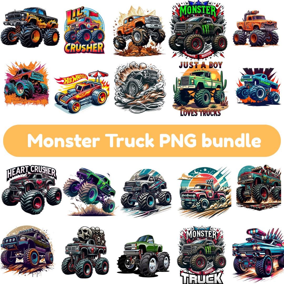 Monster Truck PNG Bundle, Off-road 4x4 Trucks, Kids Birthday Party ...