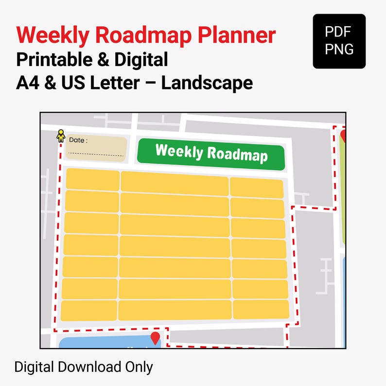 Weekly Roadmap Planner Printable | A4 US Letter Landscape (digital ...