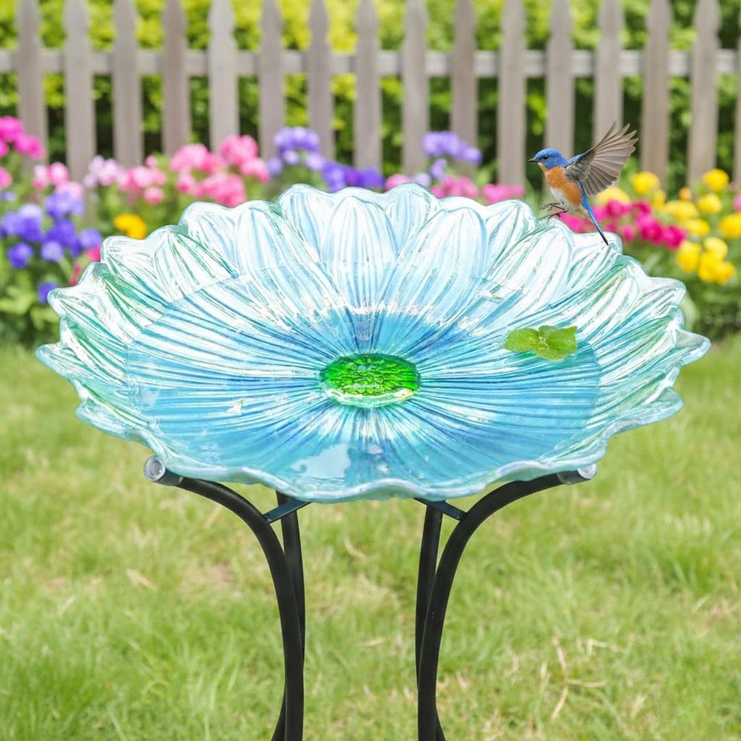 Flower Birdbath With Metal Stand – Removable Bird Bath Bowl for Outdoor ...