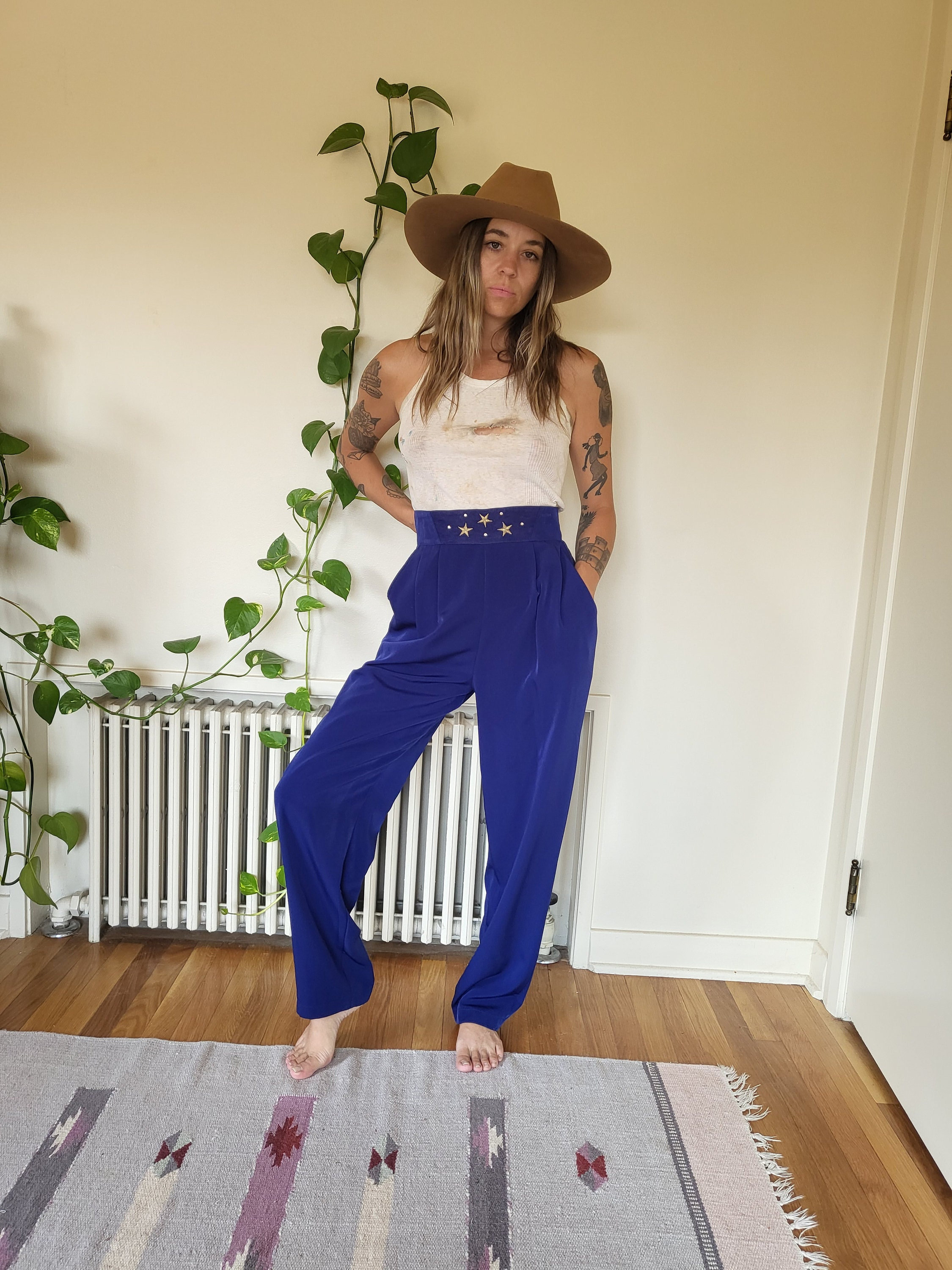 High Waist Electric Blue Pants - Etsy