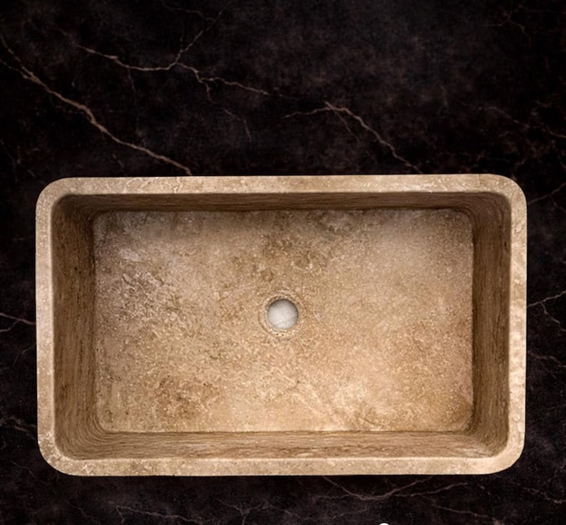 Handcrafted Travertine Rectangular Vessel Sink, Natural Stone Bathroom ...
