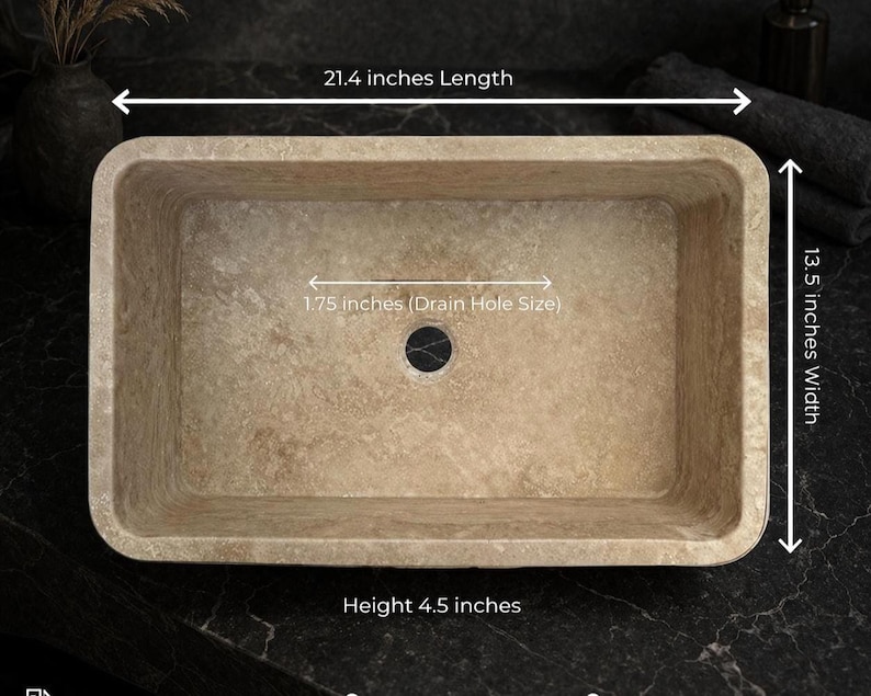 Handcrafted Travertine Rectangular Vessel Sink, Natural Stone Bathroom ...