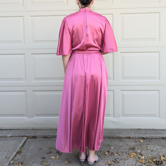 1970's pink DISCO MAXI DRESS 70's M (H3) - Gem