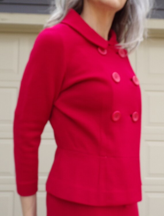 kimberly RED WOOL knit SUIT pencil skirt peacoat S (K… - Gem