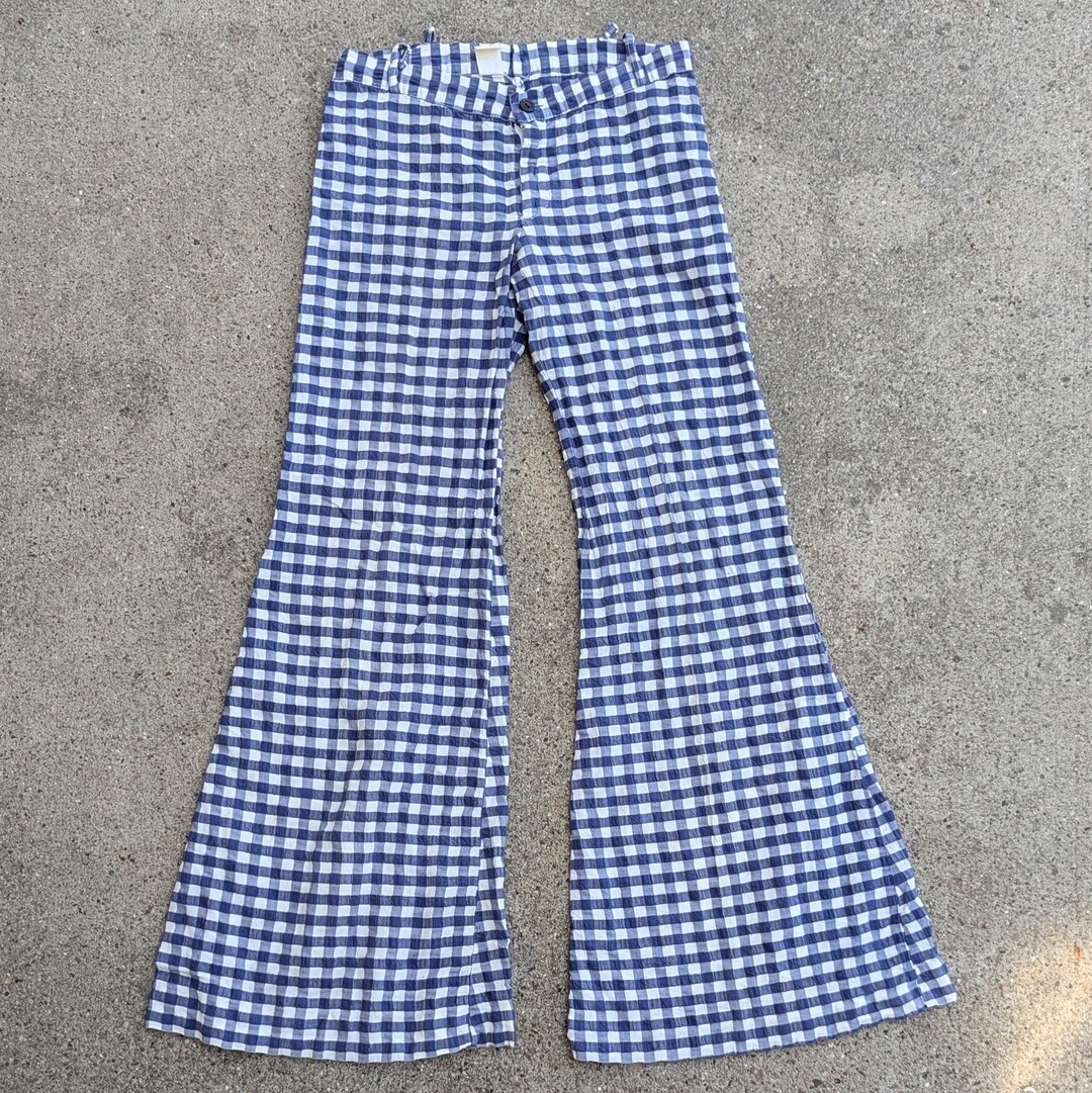 1970's HIP HUGGER BELLBOTTOMS Gingham Pants Xxs (K7) - Etsy
