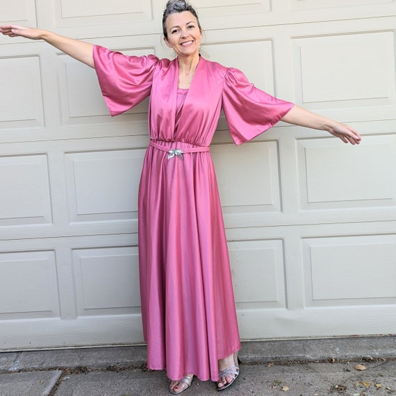 1970's pink DISCO MAXI DRESS 70's M (H3) - Gem