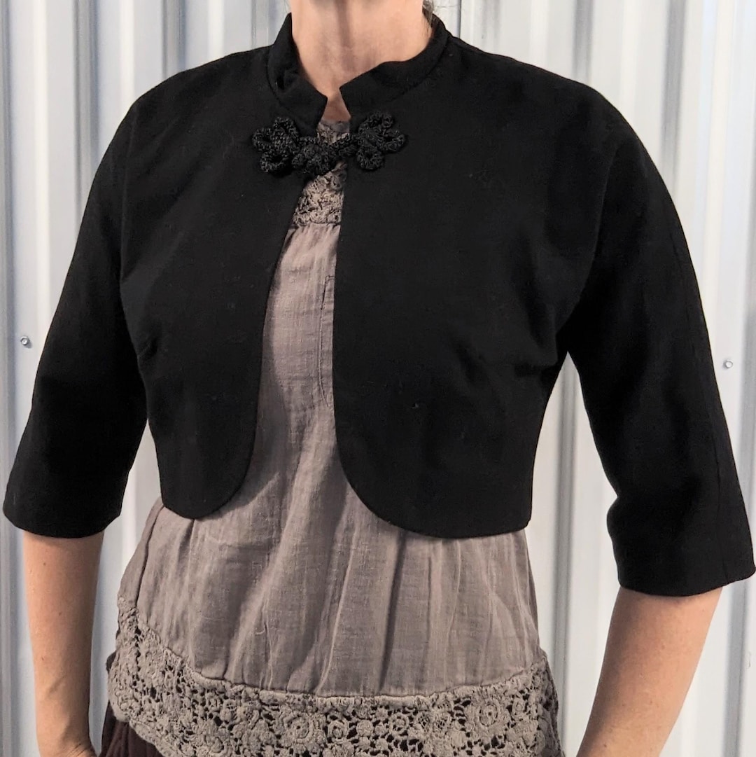 Black 1960's CROPPED WOOL JACKET S (N3) - Etsy