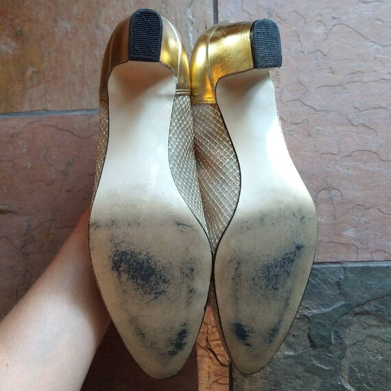 1970's GOLDEN FISHNET sheer mesh HEELS 70's 9.5 (D9) - Gem